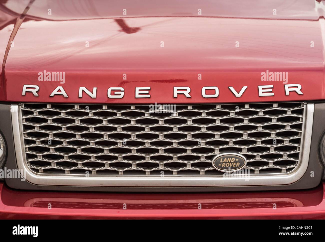 A red Range Rover model by British car manufacturer, Land Rover Stock ...