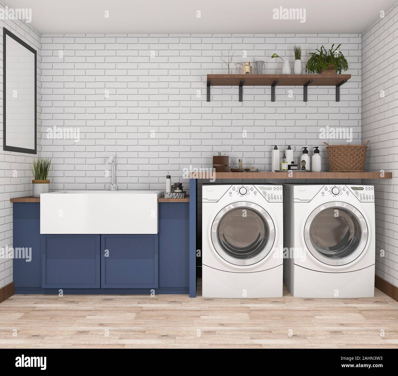 3d rendering washing machine in vintage laundry room Stock Photo - Alamy
