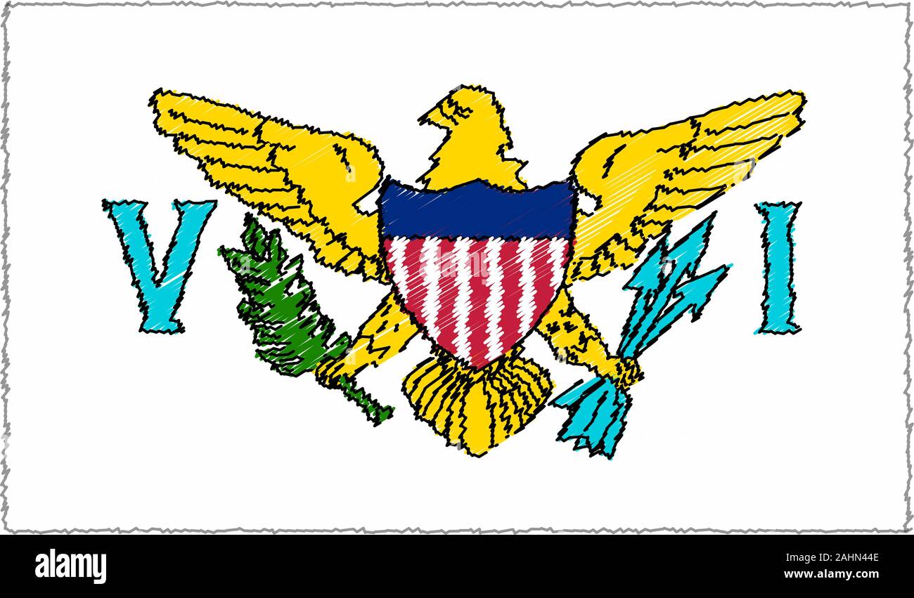 Vector Drawing of Sketch Style Virgin US Islands Flag Stock Vector ...