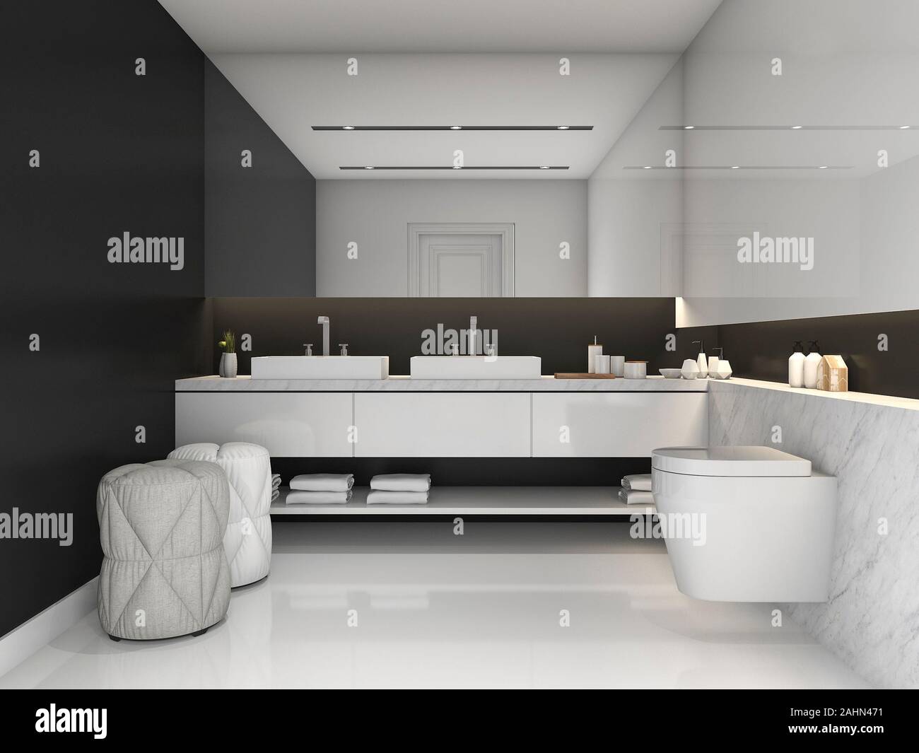 3d rendering black minimal modern style bathroom Stock Photo - Alamy