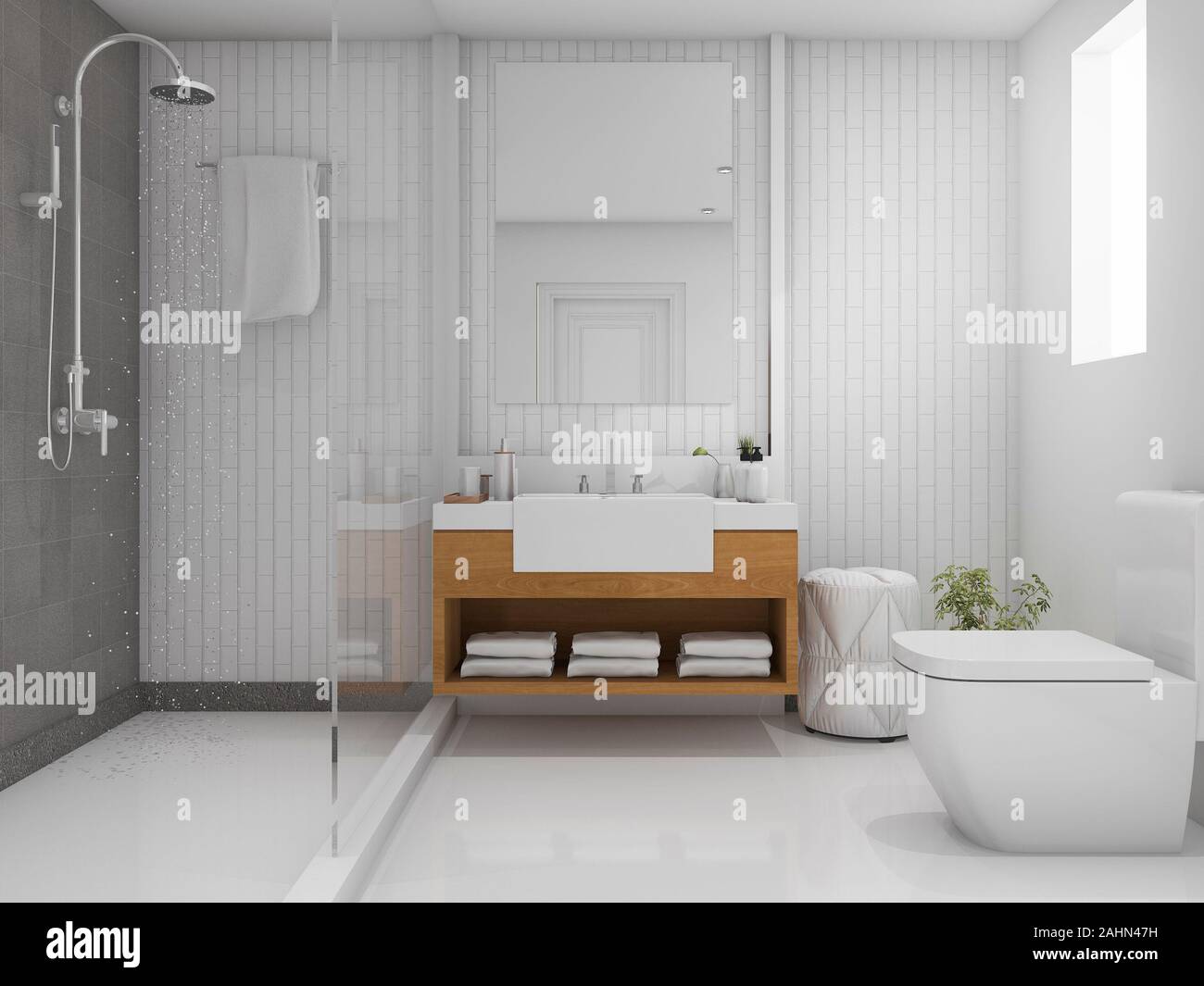 3d rendering brick minimal toilet and bathroom Stock Photo - Alamy