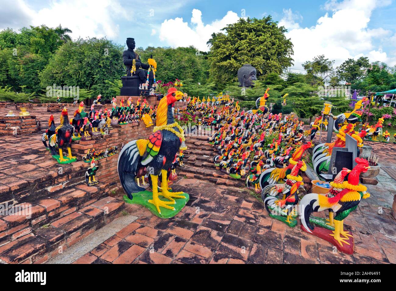 Statue of Siam King Naresuan in Wat Thammikart temple complex situated ...