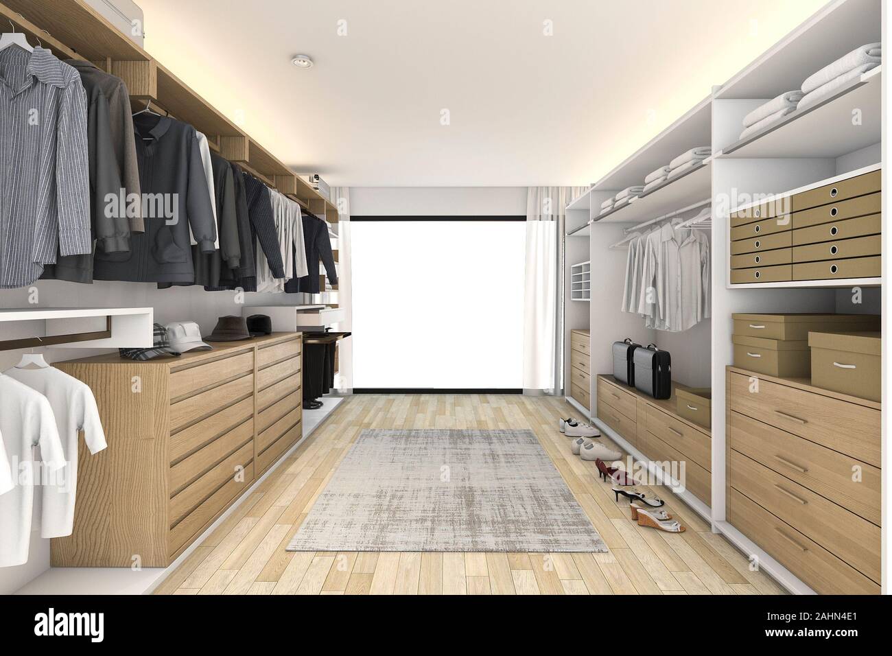3d rendering minimal wood walk in closet with wardrobe Stock Photo - Alamy