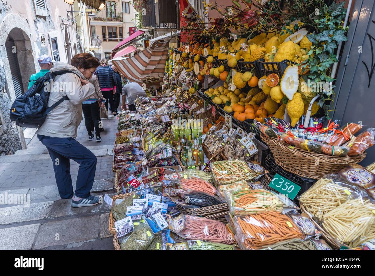Food stand in Taormina comune in Metropolitan City of Messina, on the ...