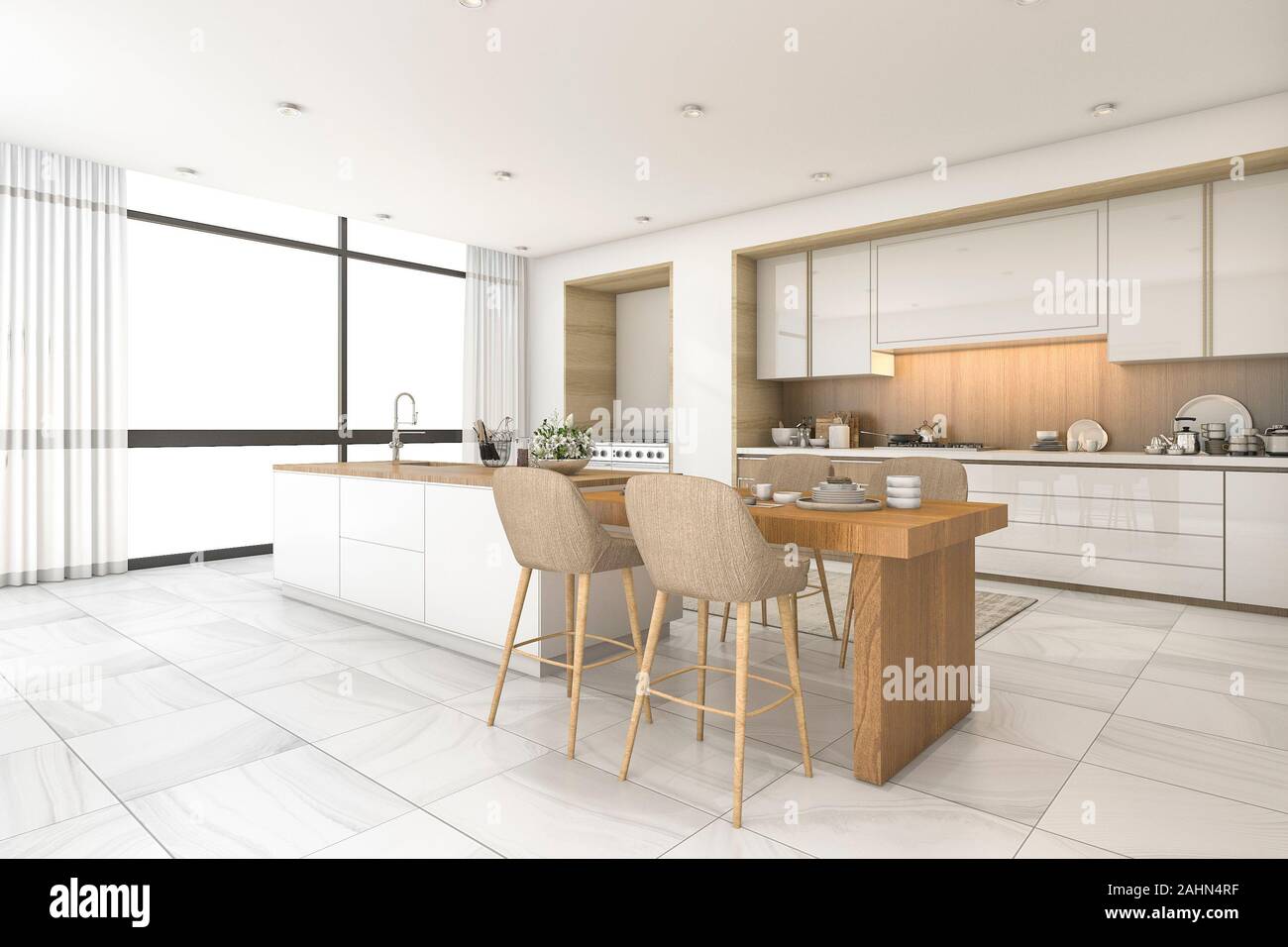 3d rendering scandinavian kitchen with nice tile Stock Photo - Alamy