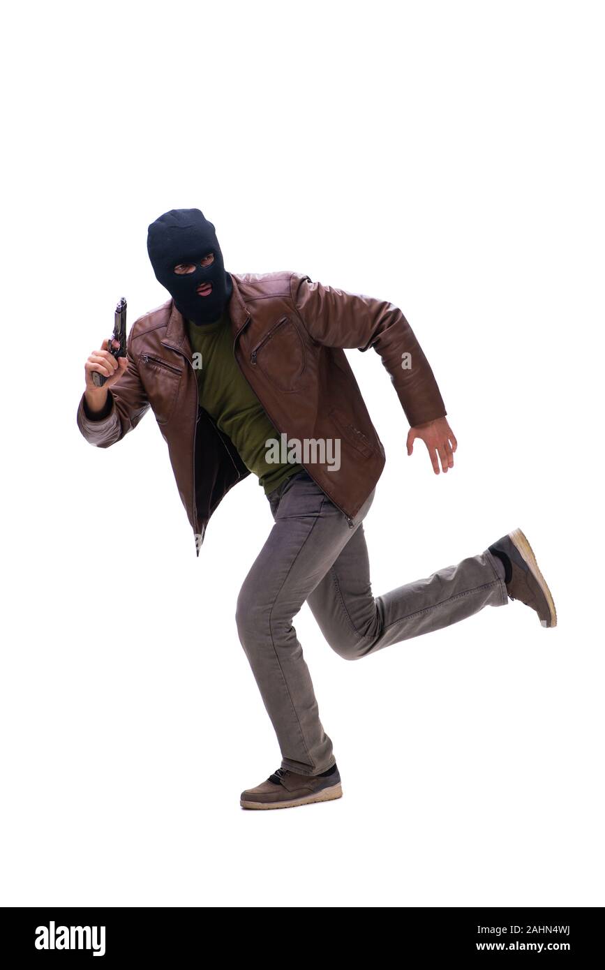 The robber wearing balaclava isolated on white background Stock Photo ...