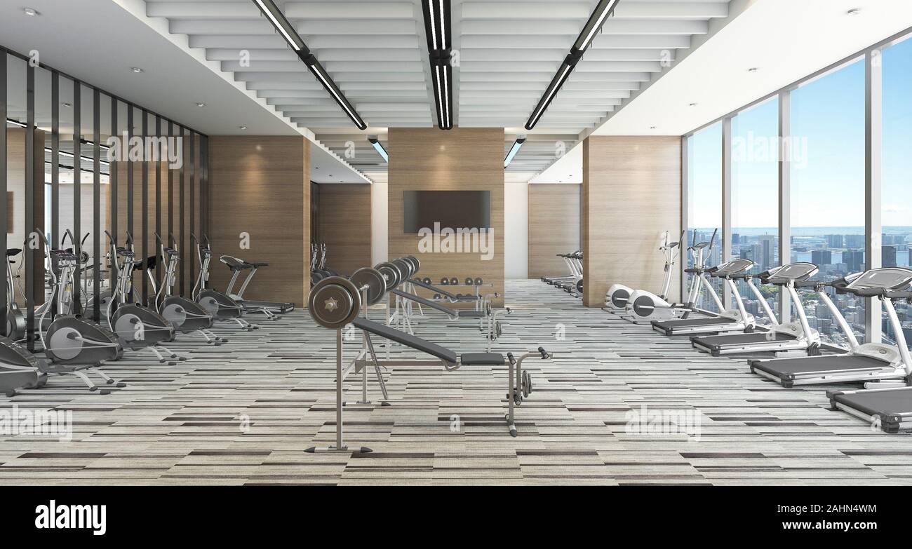 3d rendering modern style training and gym with city view Stock Photo ...