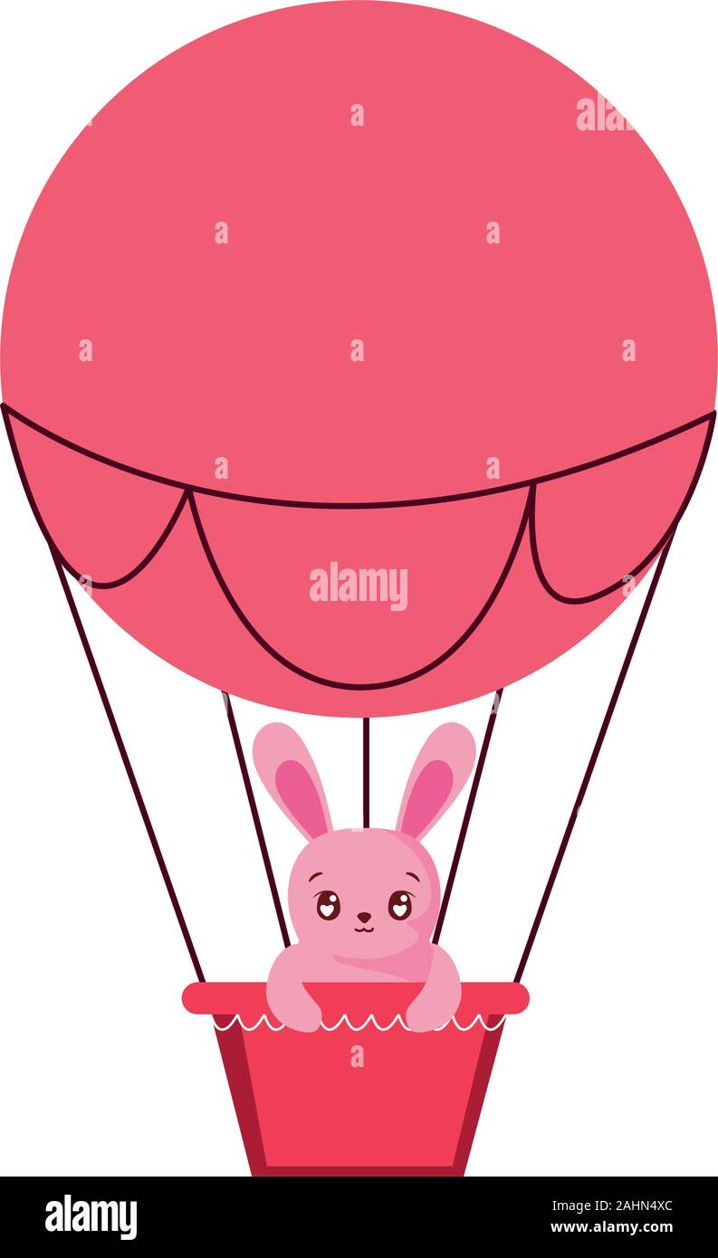 Cute rabbit cartoon inside hot air balloon design, Animal zoo life ...