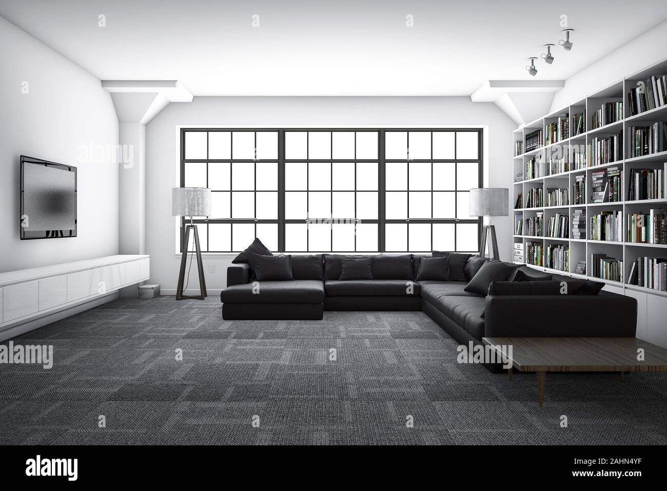 3d rendering classic luxury living room with bookshelf with book not ...