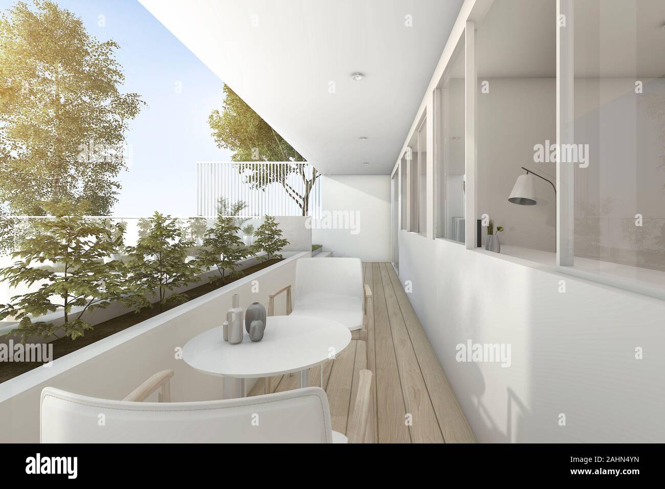 3d rendering outdoor terrace near garden with minimal furniture Stock ...