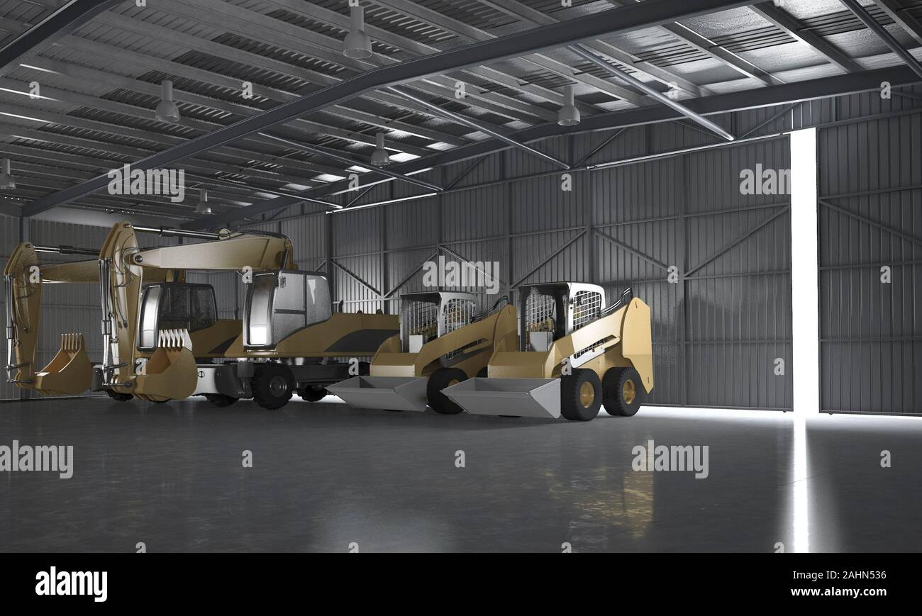 3d rendering warehouse with tractor and logistic concept and material ...