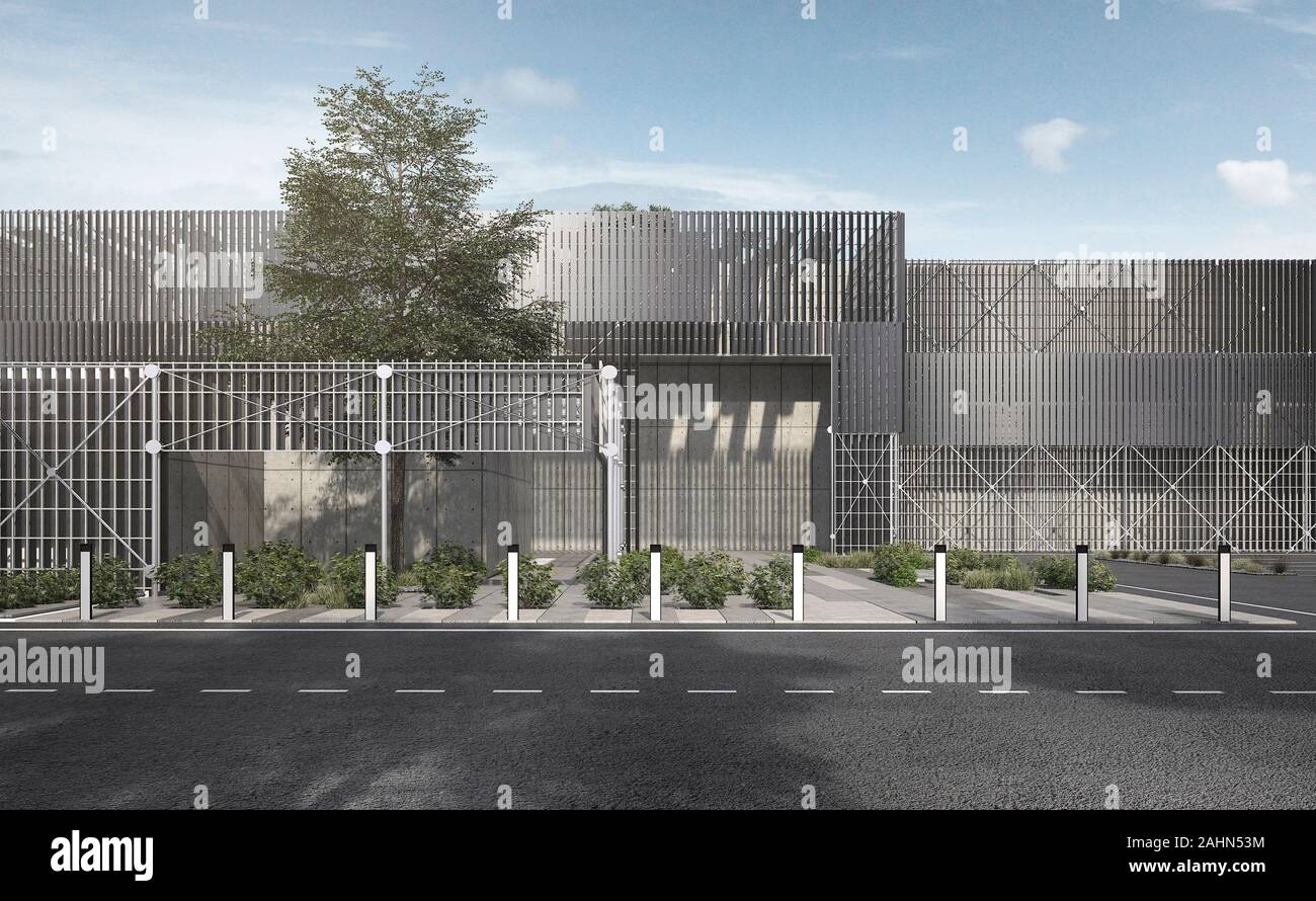 3d rendering modern industrial metal and steel structure building with ...