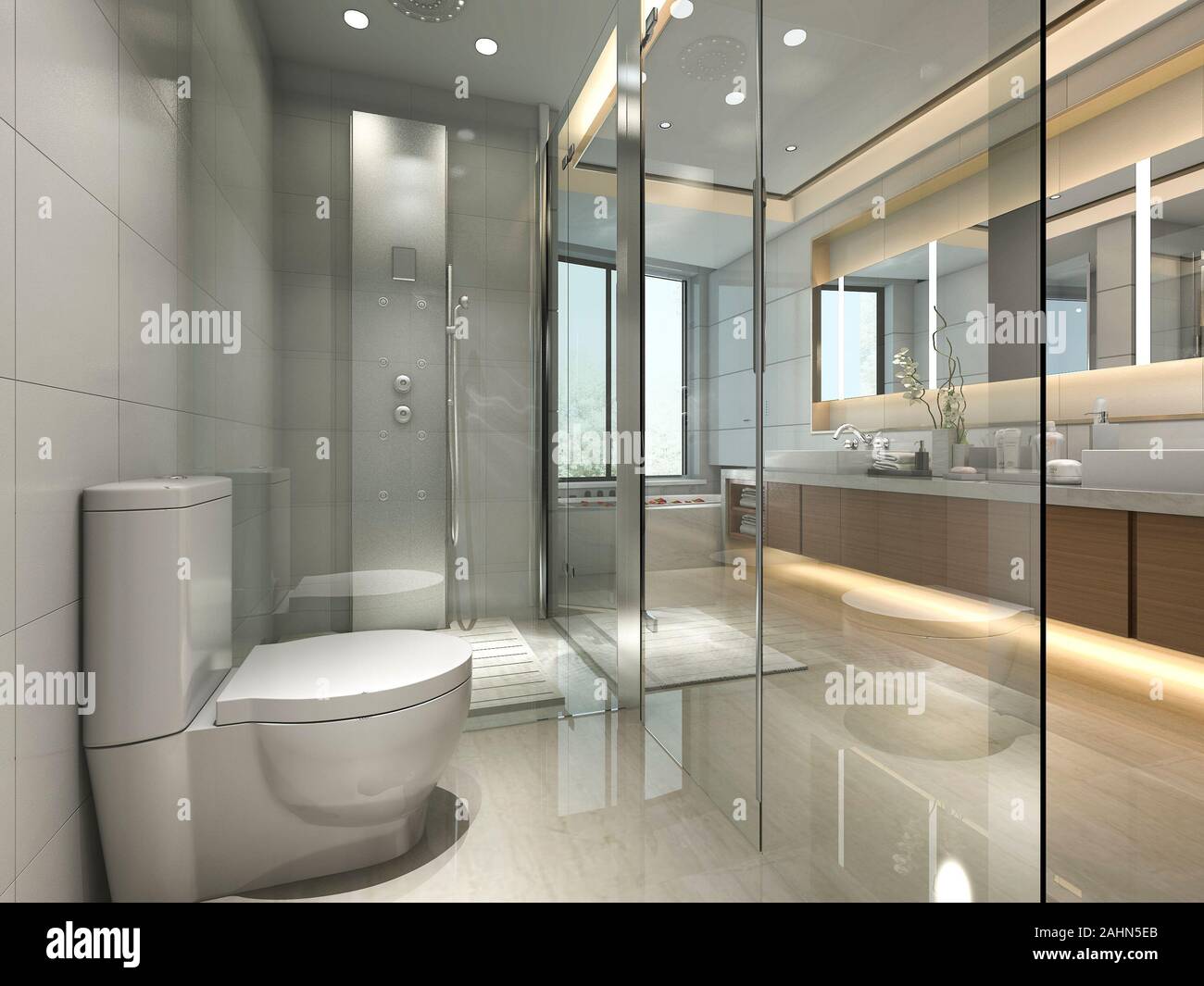 3d rendering modern classic bathroom with luxury tile decor Stock Photo ...