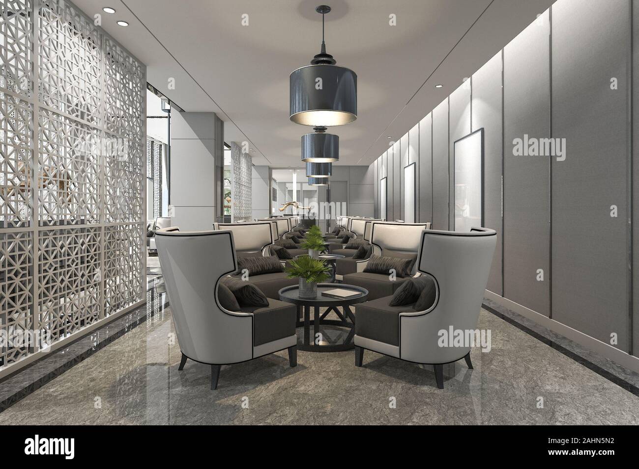 3d rendering luxury hotel reception and lounge restaurant Stock Photo ...