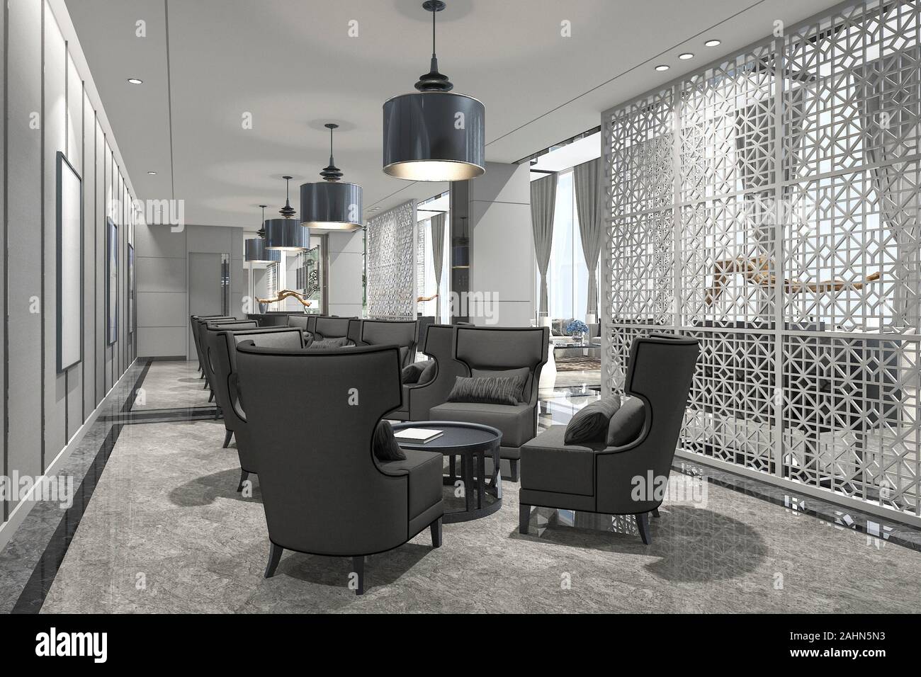 3d rendering luxury hotel reception and lounge restaurant Stock Photo ...