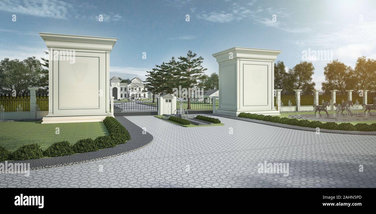3d rendering luxury classic modern village with villa and garden Stock ...