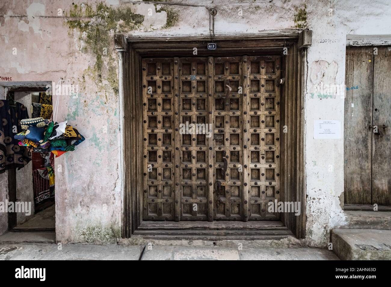 Stonetown - the capital of Zanzibar. Classic wooden doors and carvings ...
