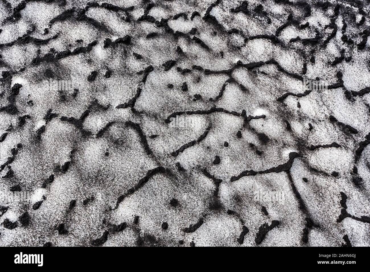 Web like Pattern of the black volcanic cinder in the ice surface as ...