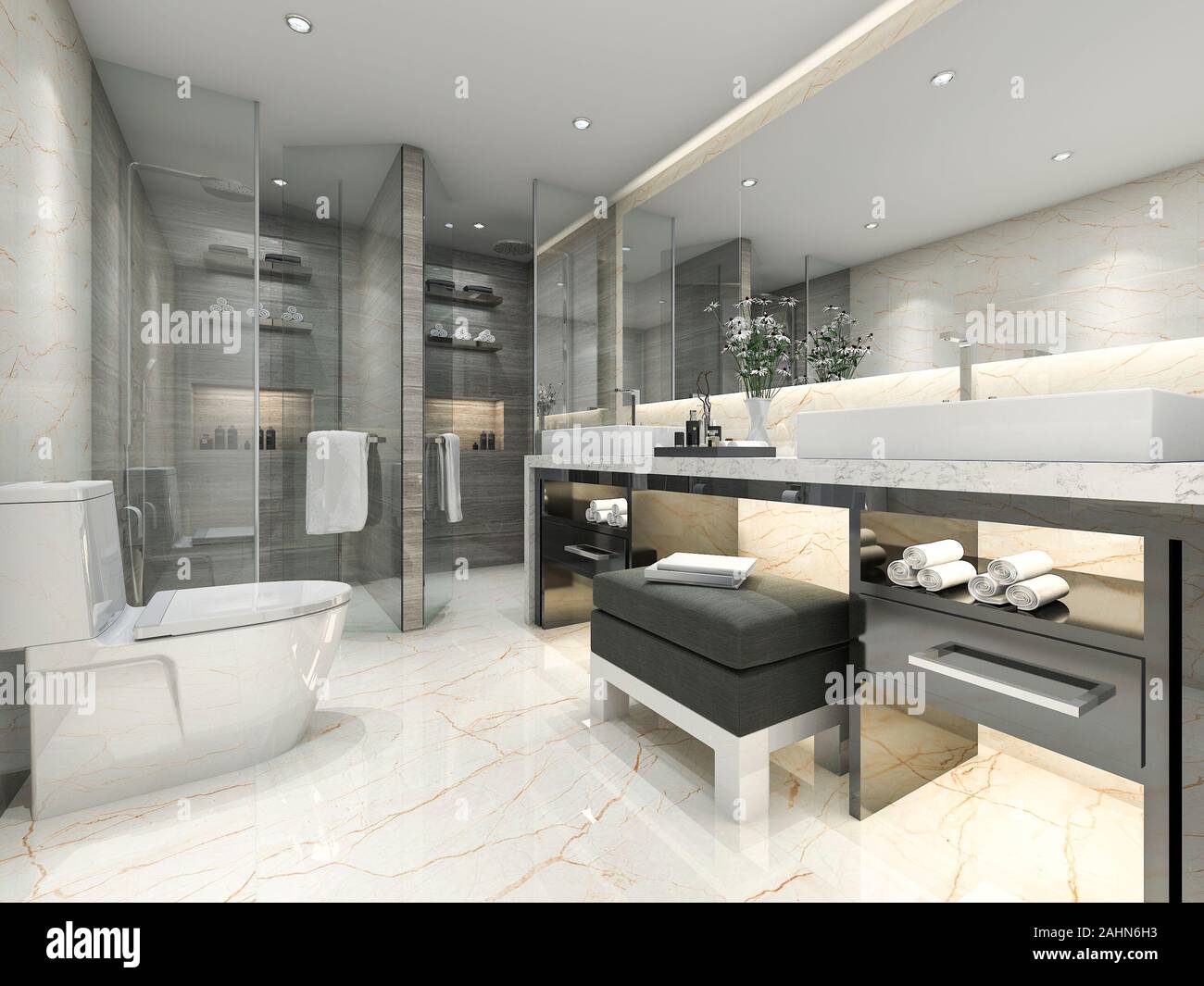 3d rendering modern classic bathroom with luxury tile decor Stock Photo ...