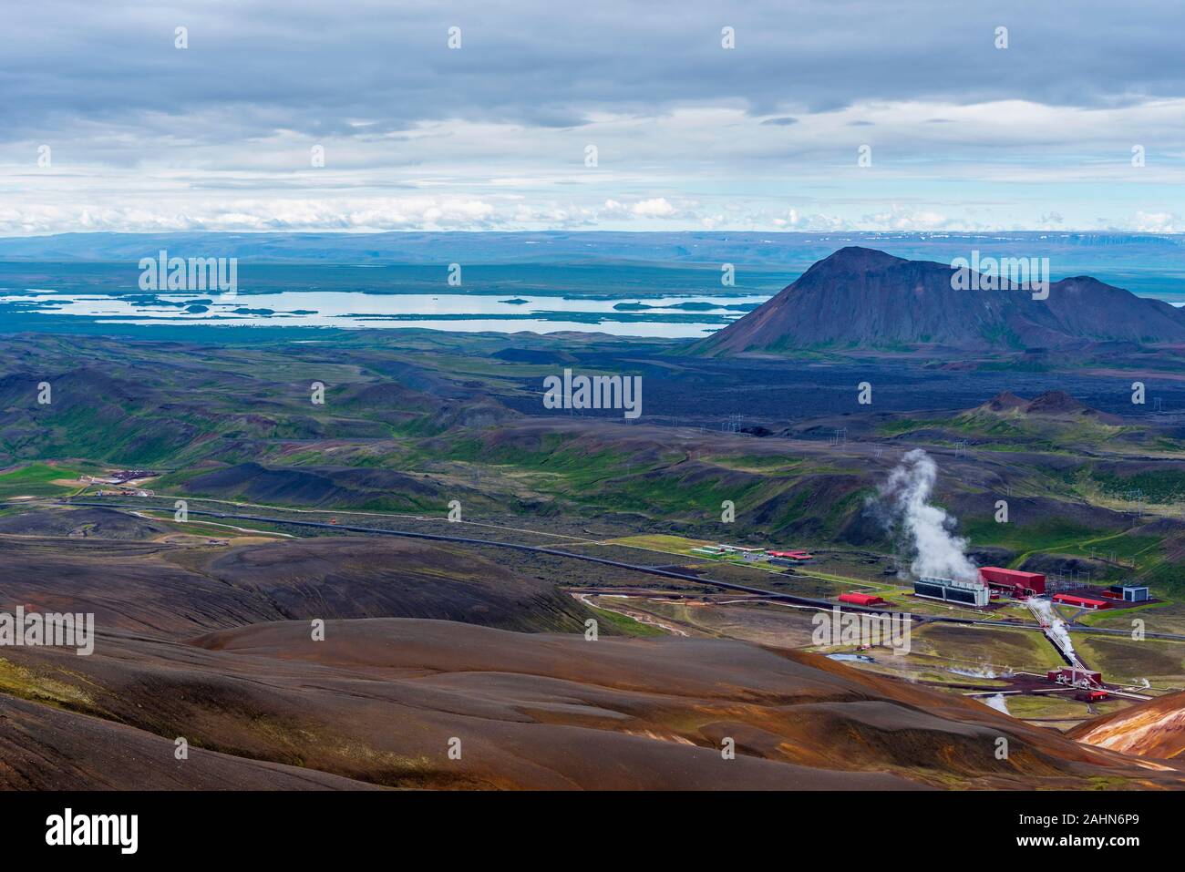 Landscape of Krafla area in northern Iceland with Kroflustod geothermal ...