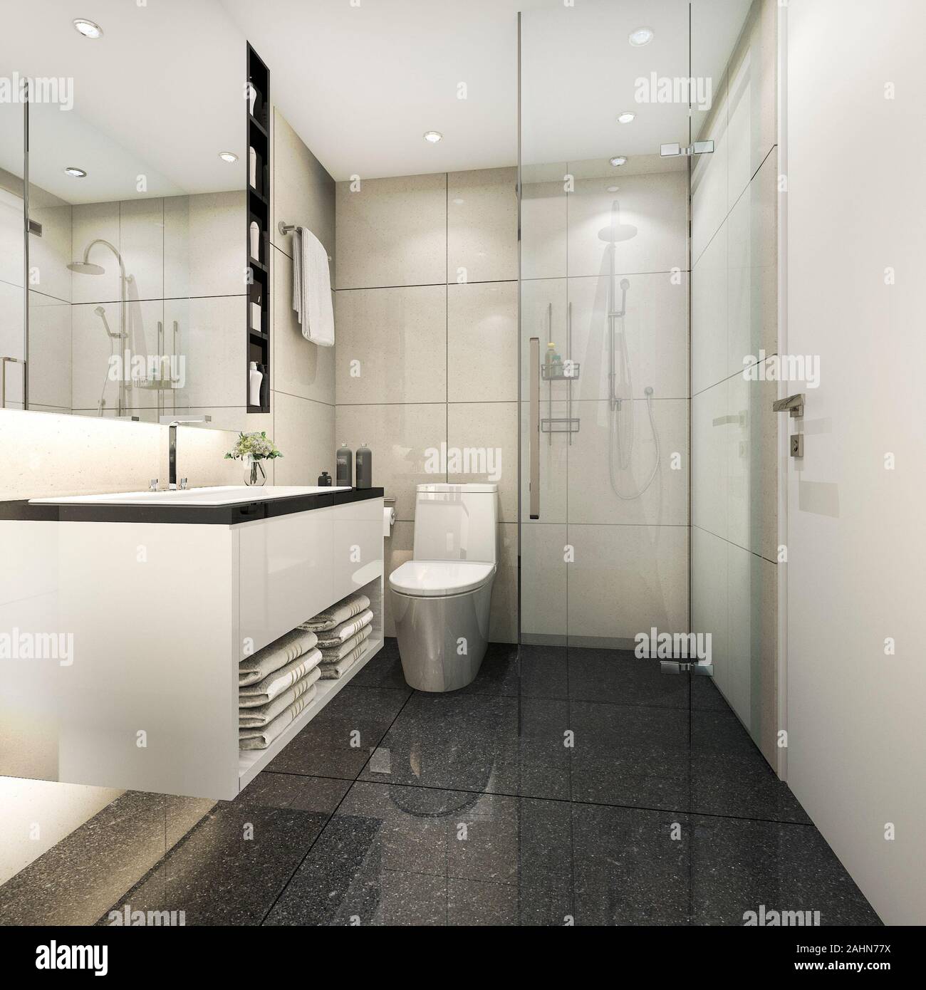 3d rendering modern minimal toilet and powder room Stock Photo - Alamy