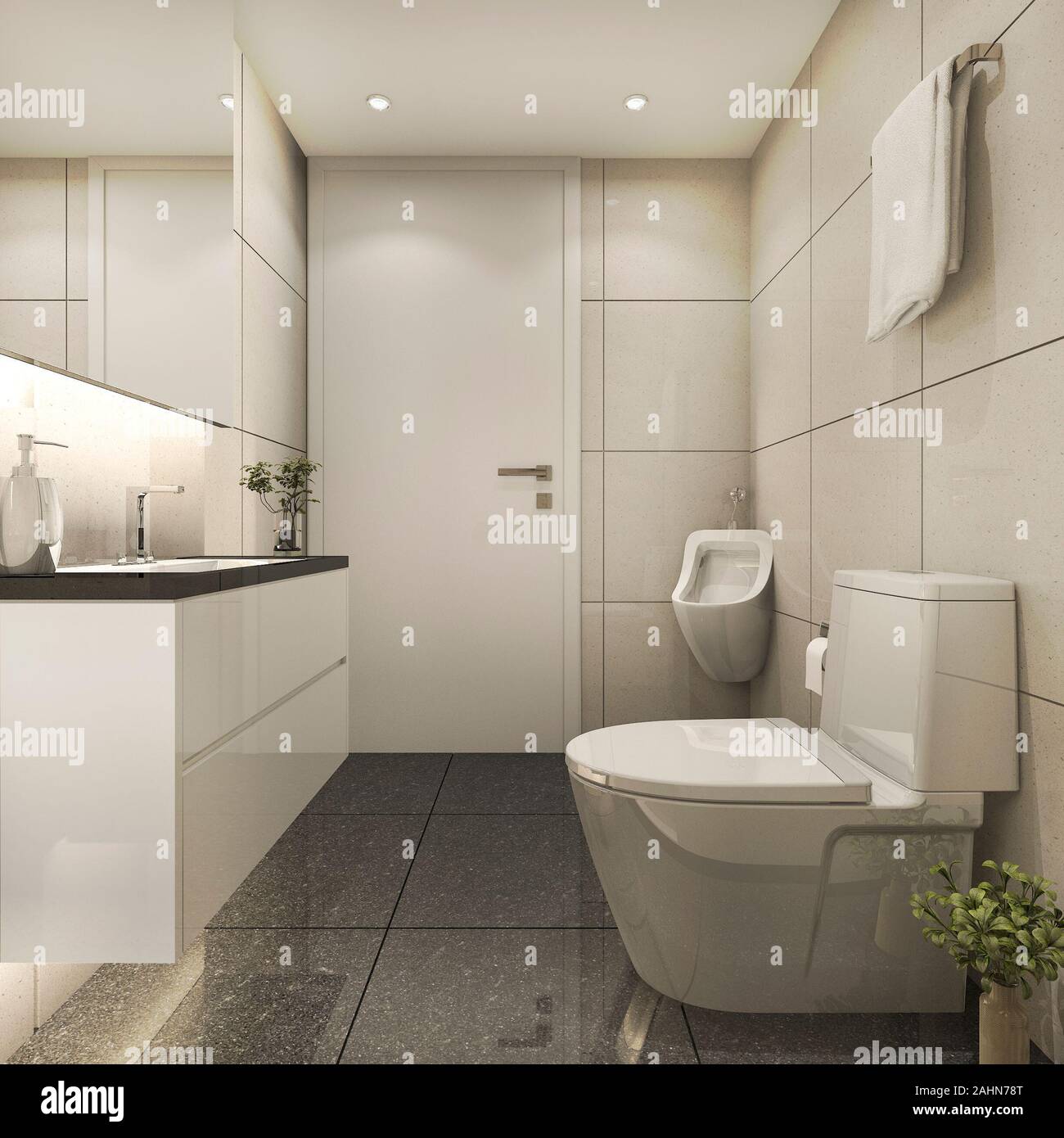 3d rendering modern minimal toilet and powder room Stock Photo - Alamy