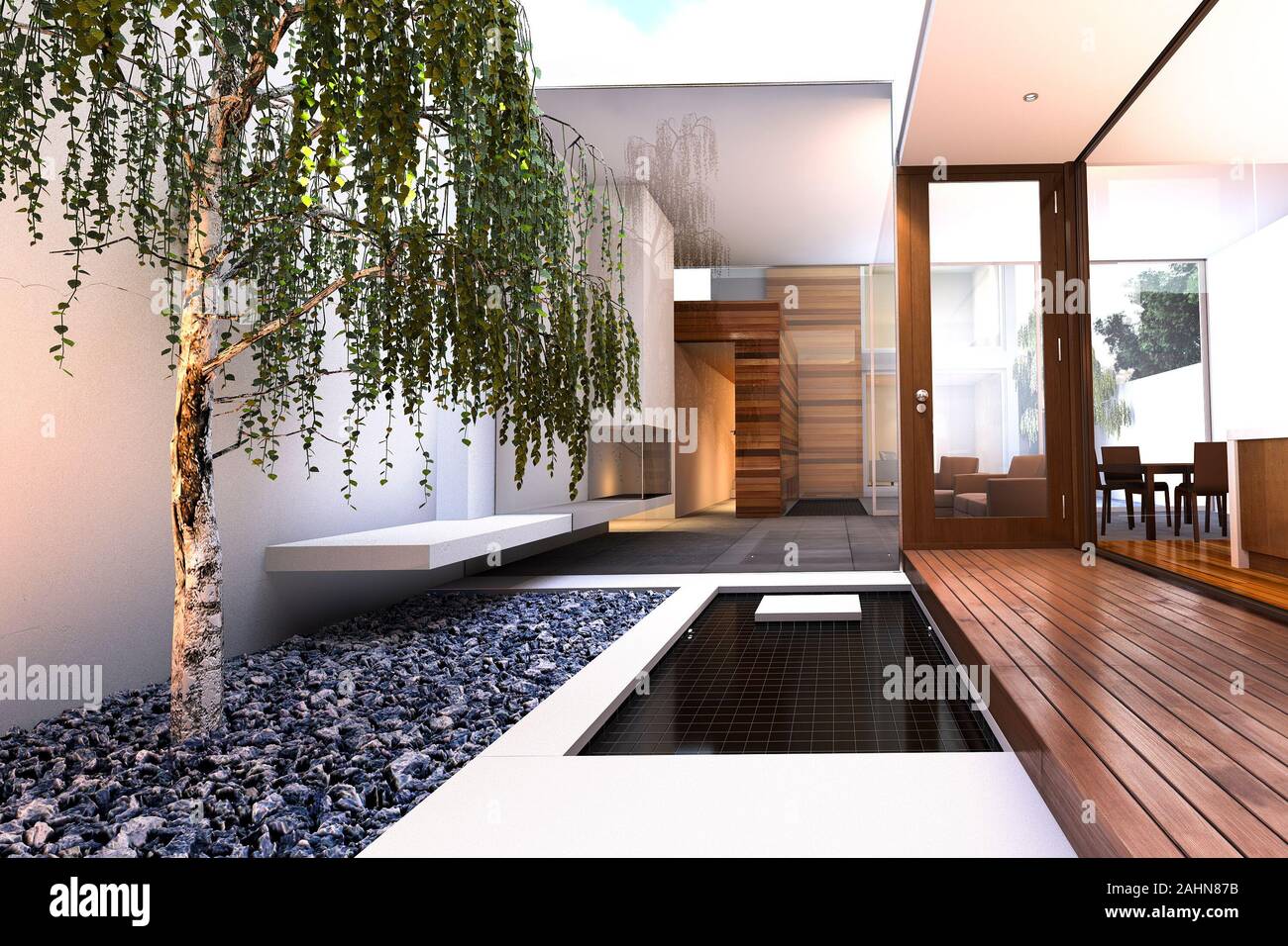 3d rendering sitting terrace chair near nature pool Stock Photo - Alamy