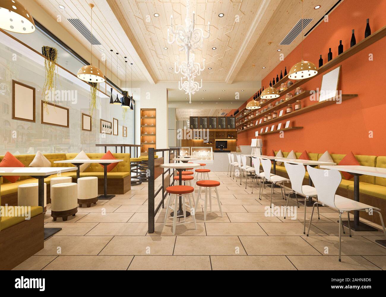 3d rendering loft and luxury hotel reception and cafe lounge restaurant ...