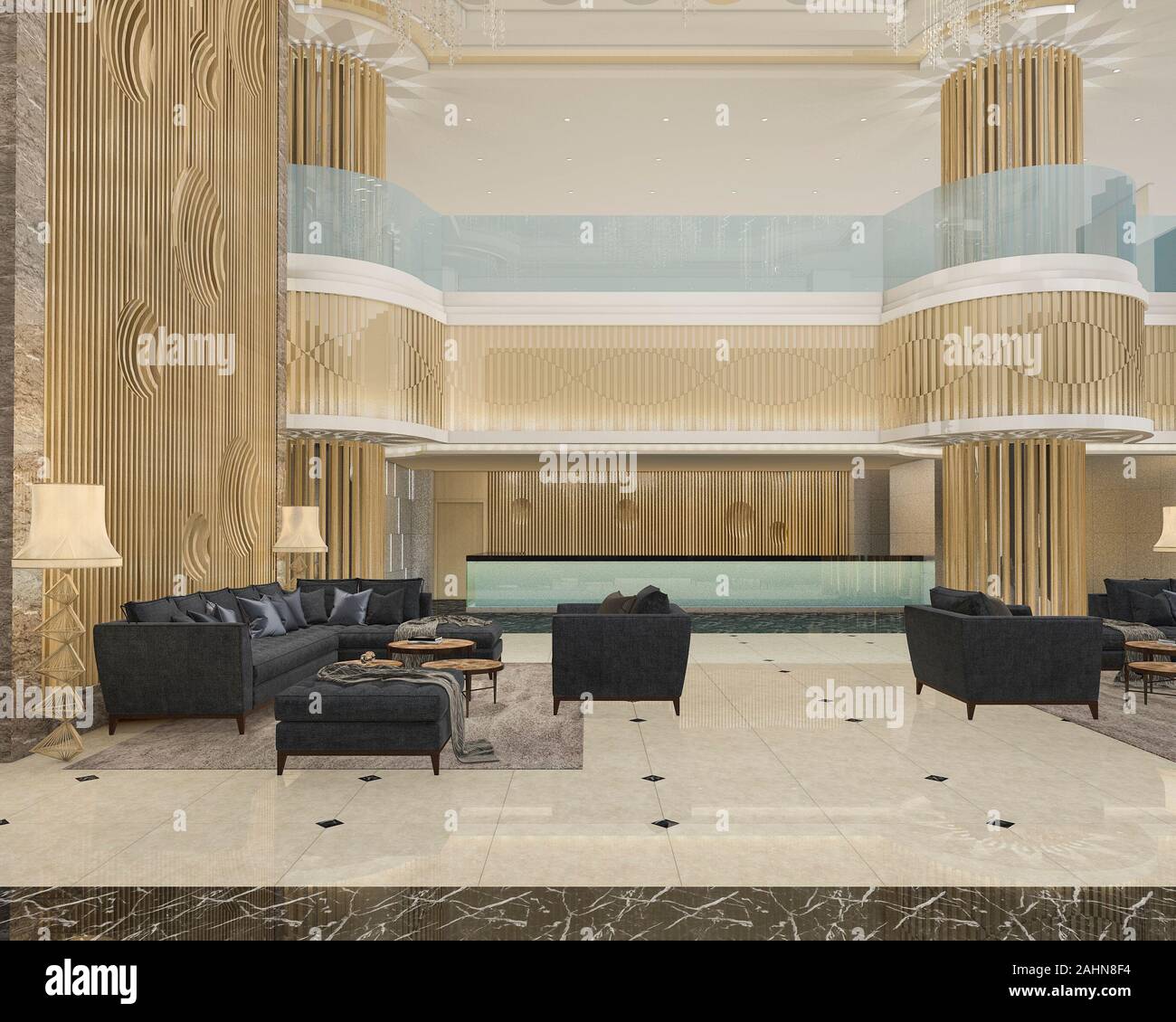 3d rendering luxury hotel reception and lounge Stock Photo - Alamy