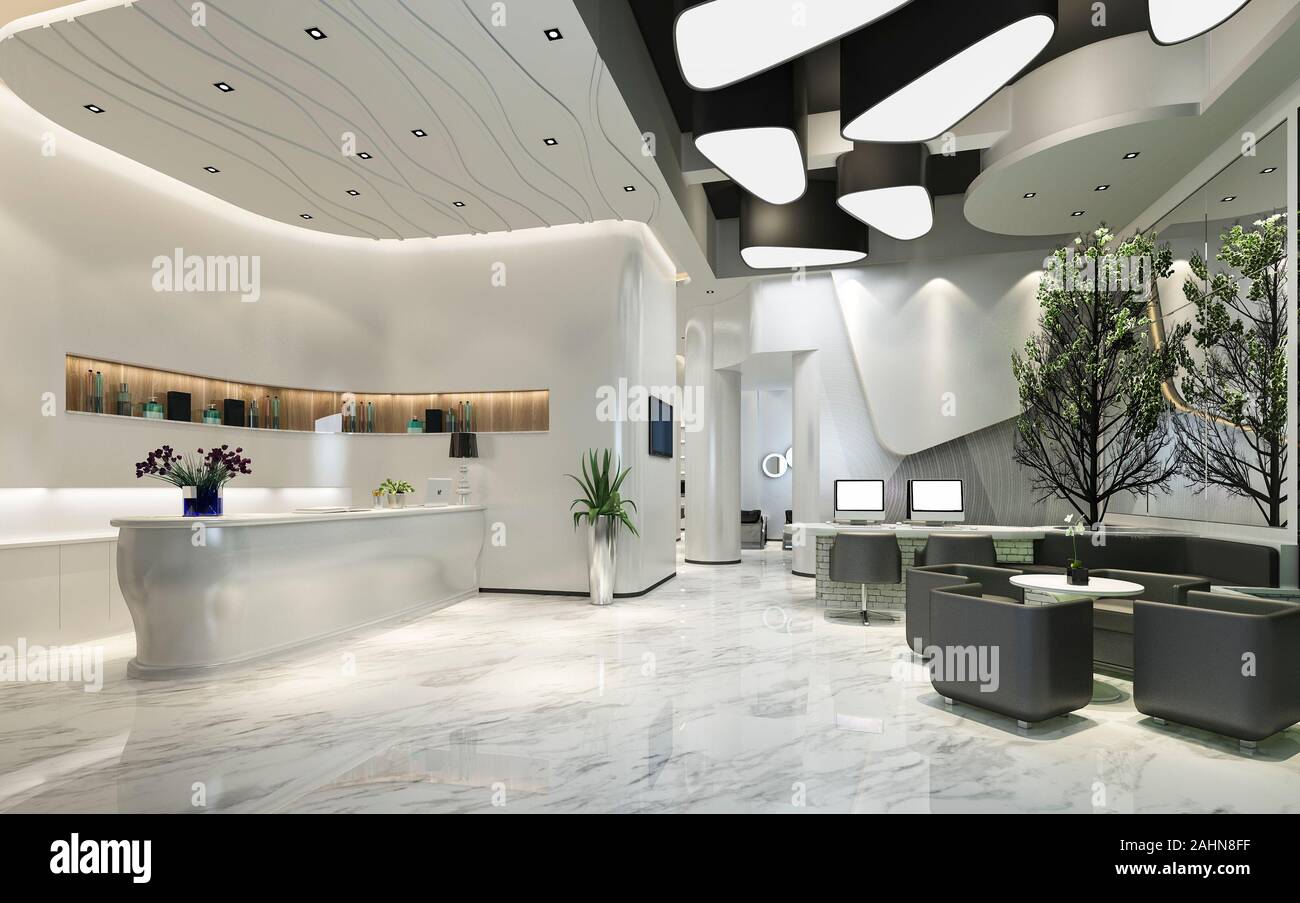 3d rendering modern luxury hotel reception and lounge Stock Photo - Alamy