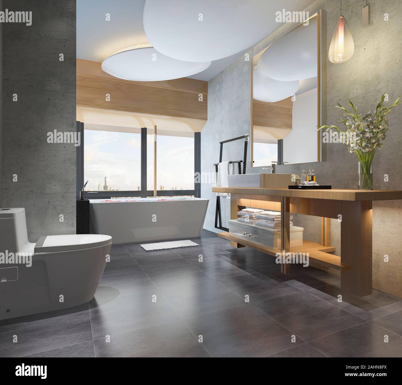 3d rendering luxury modern design bathroom and toilet Stock Photo - Alamy