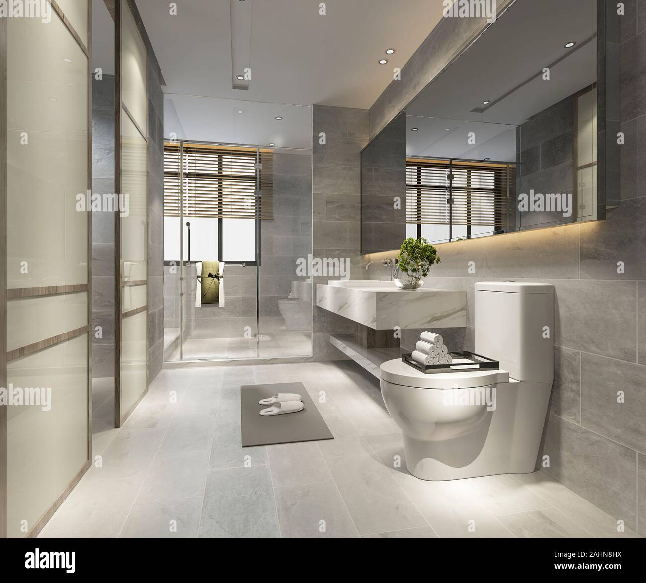 3d rendering luxury modern design bathroom and toilet Stock Photo - Alamy
