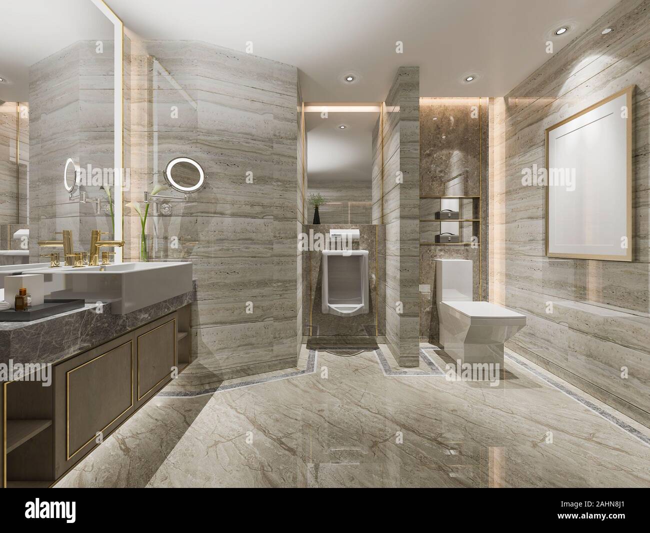 3d rendering luxury modern design bathroom and toilet Stock Photo - Alamy