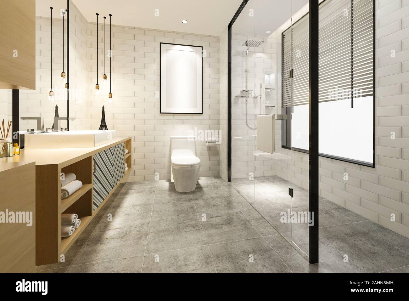 3d rendering modern bathroom with luxury tile decor Stock Photo - Alamy