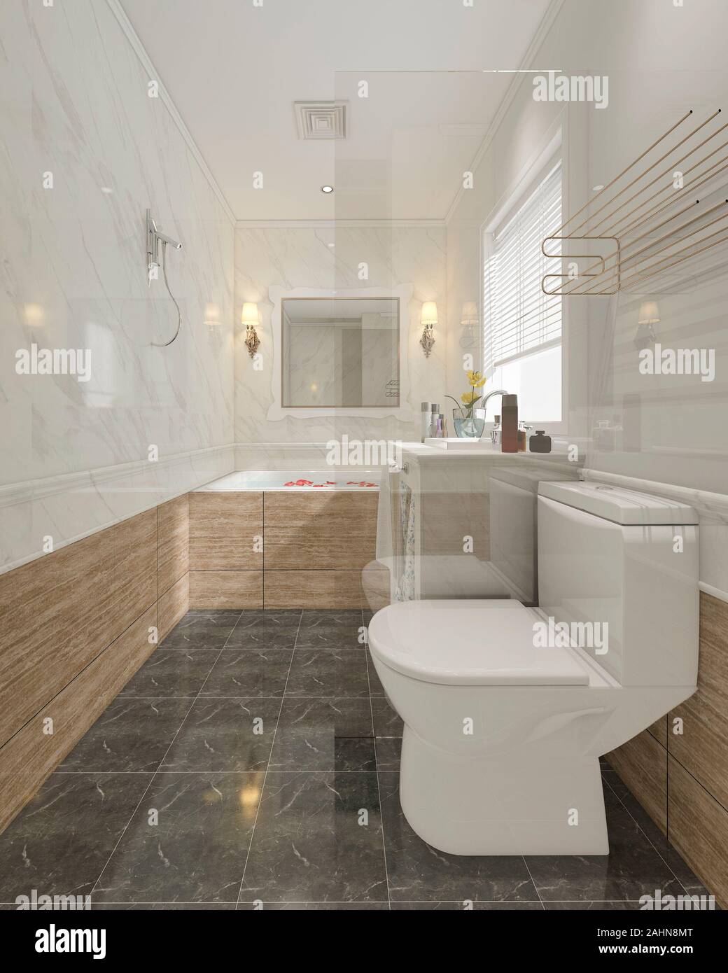 3d rendering modern bathroom with luxury tile decor Stock Photo - Alamy