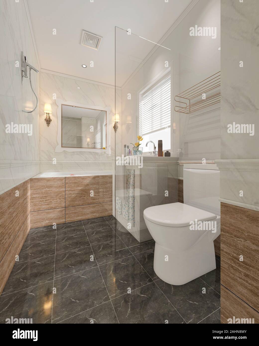 3d rendering modern bathroom with luxury tile decor Stock Photo - Alamy