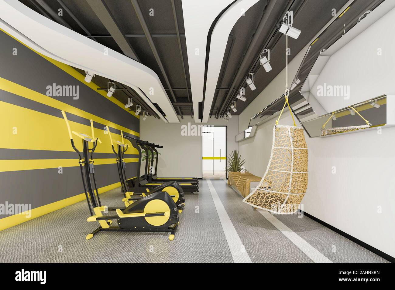 Yellow wall gym interior hi-res stock photography and images - Alamy