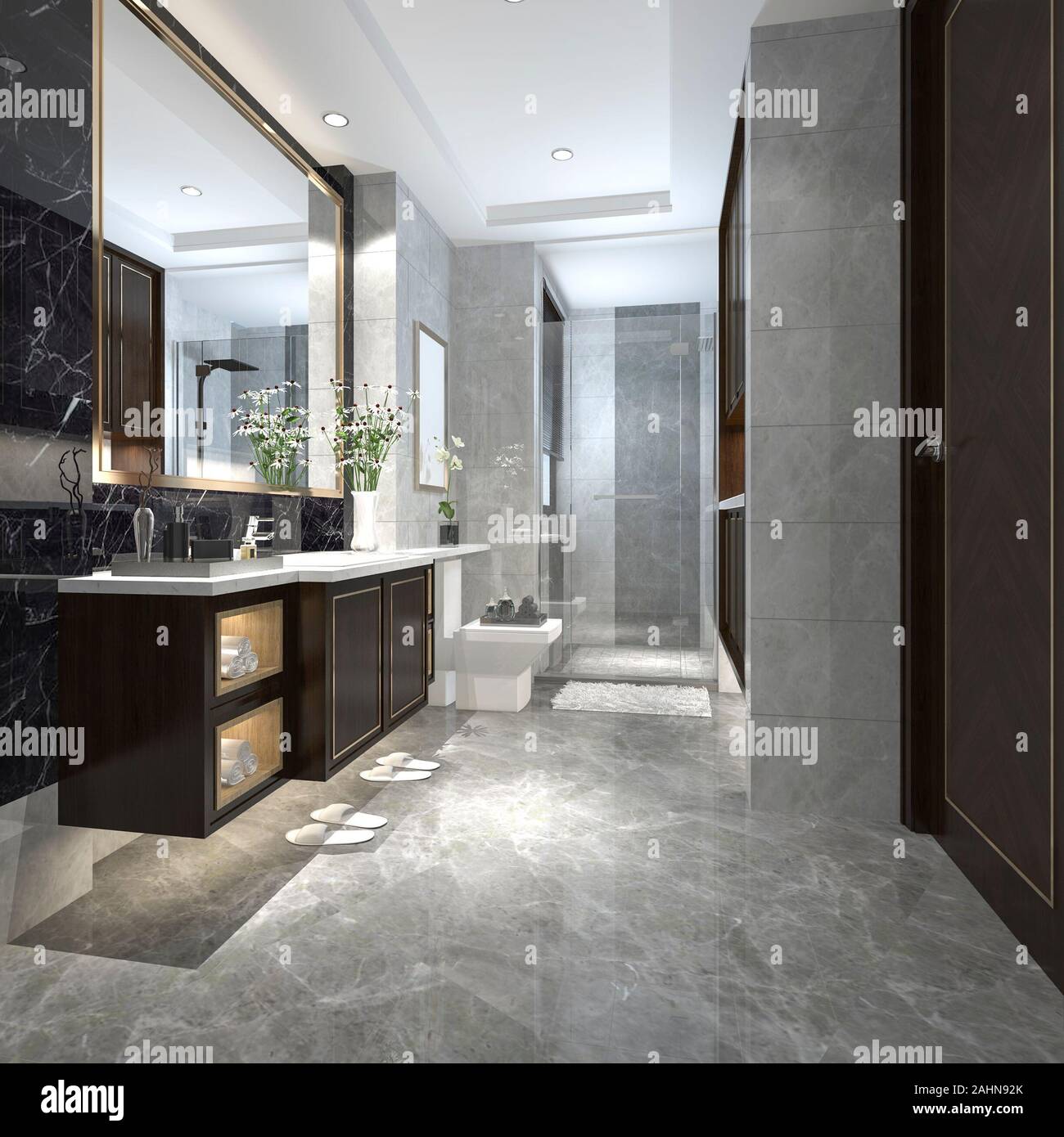 3d rendering modern bathroom with luxury tile decor Stock Photo - Alamy