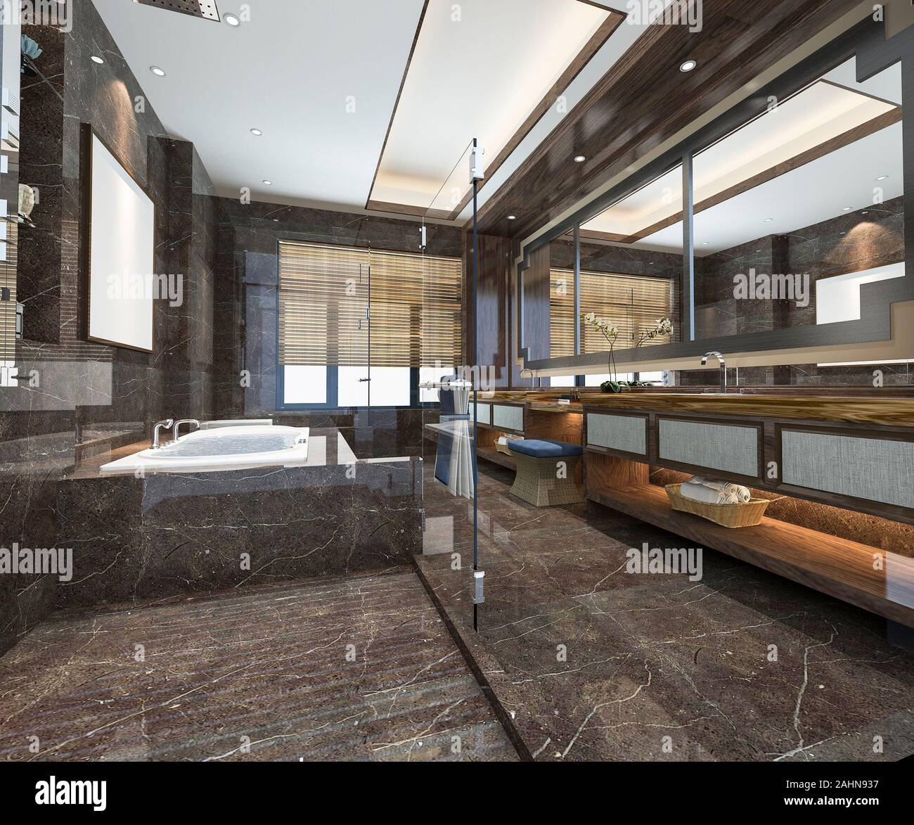 3d rendering modern bathroom with luxury tile decor Stock Photo - Alamy