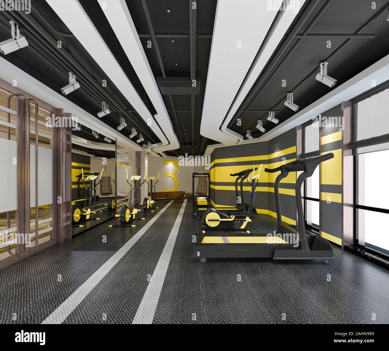 Yellow wall gym interior hi-res stock photography and images - Alamy