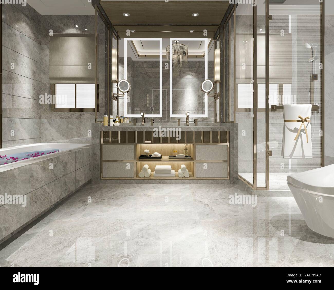 3d rendering modern bathroom with luxury tile decor Stock Photo - Alamy