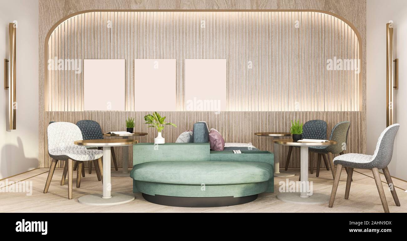 3d rendering loft and luxury hotel reception and cafe lounge restaurant ...