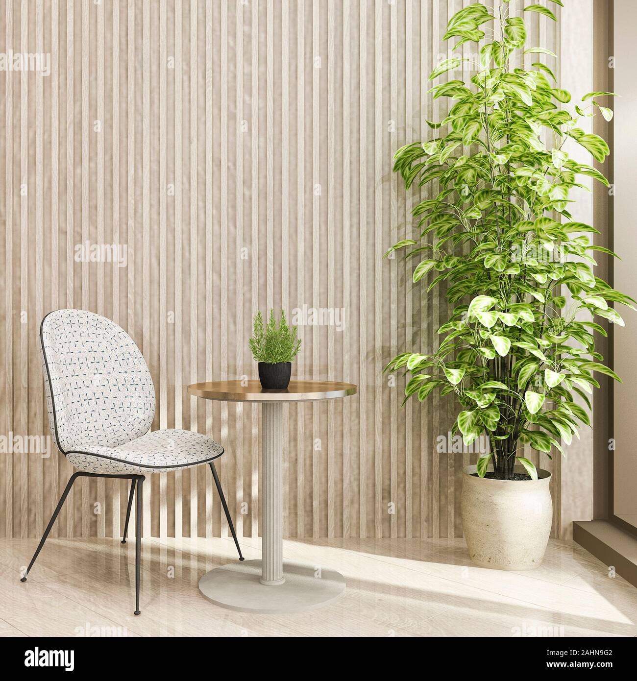 3d rendering minimal tea room near wood terrace Stock Photo - Alamy