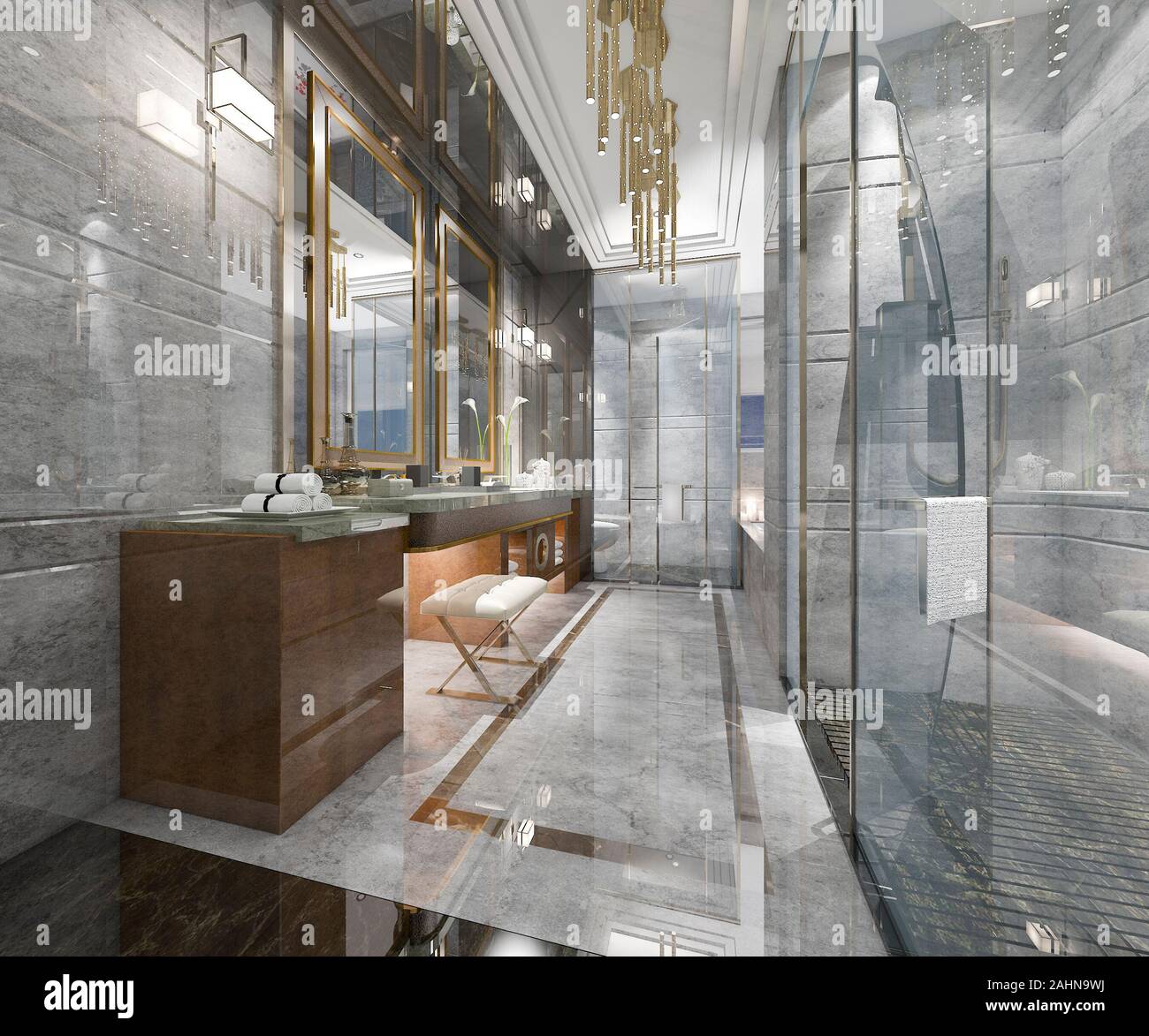 3d rendering modern bathroom with luxury tile decor Stock Photo - Alamy