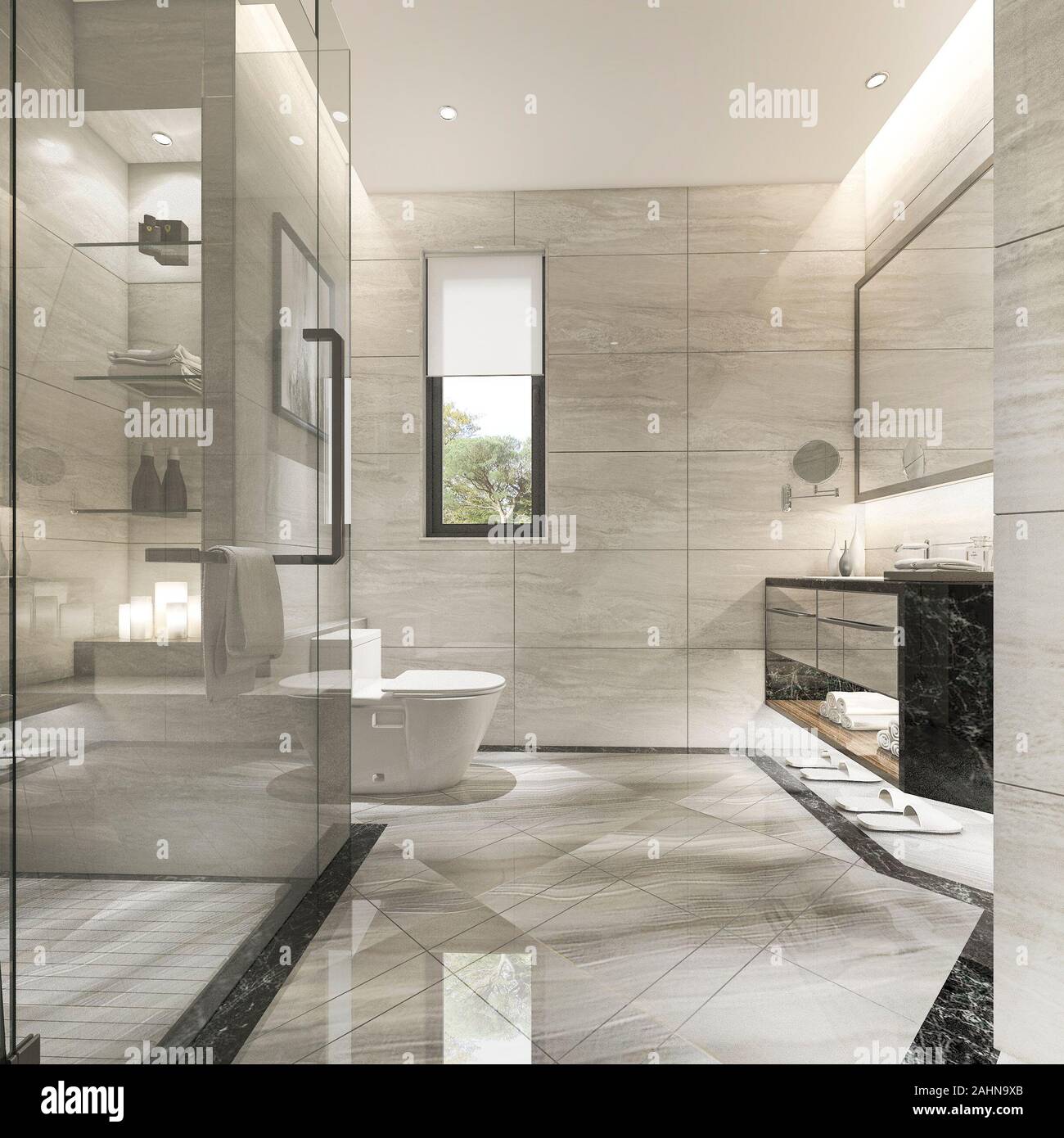 3d rendering modern bathroom with luxury tile decor Stock Photo - Alamy
