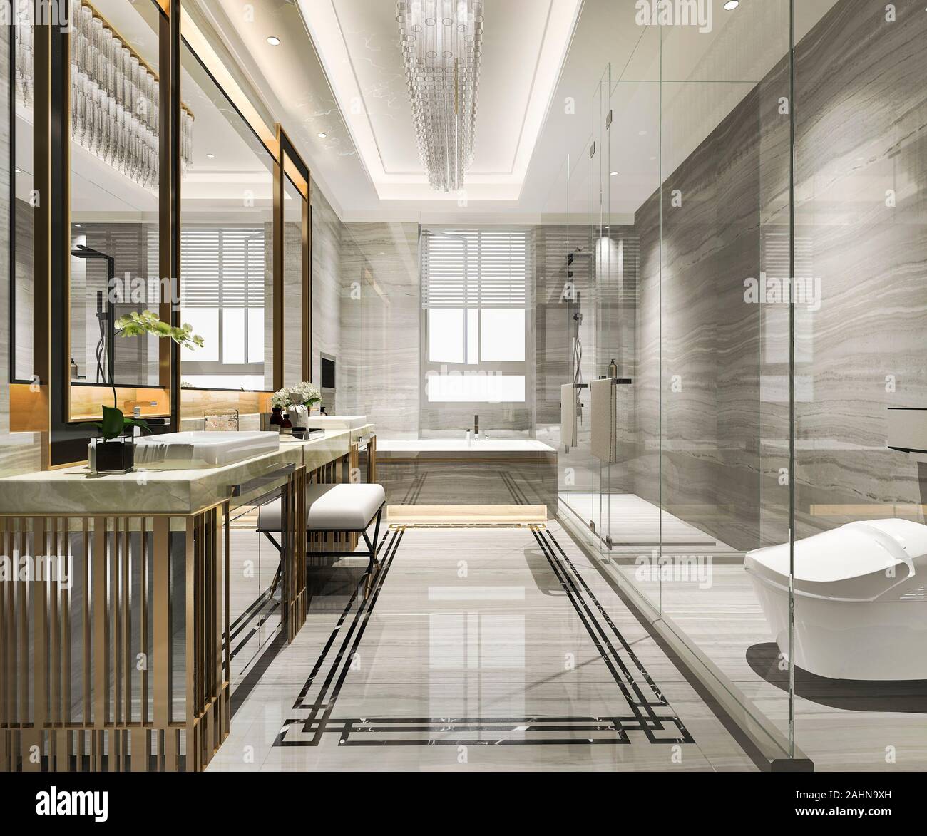 3d rendering modern bathroom with luxury tile decor Stock Photo - Alamy