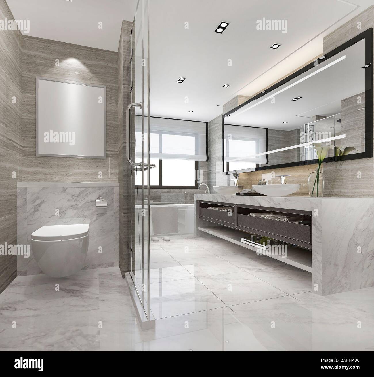 3d rendering modern bathroom with luxury tile decor Stock Photo - Alamy