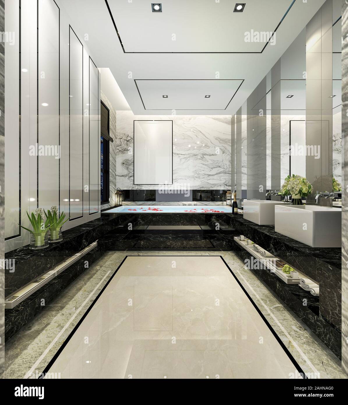 3d rendering modern bathroom with luxury tile decor Stock Photo - Alamy