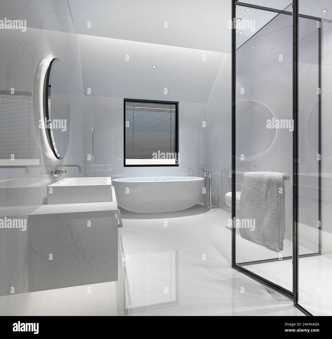 3d rendering modern bathroom with luxury tile decor Stock Photo - Alamy