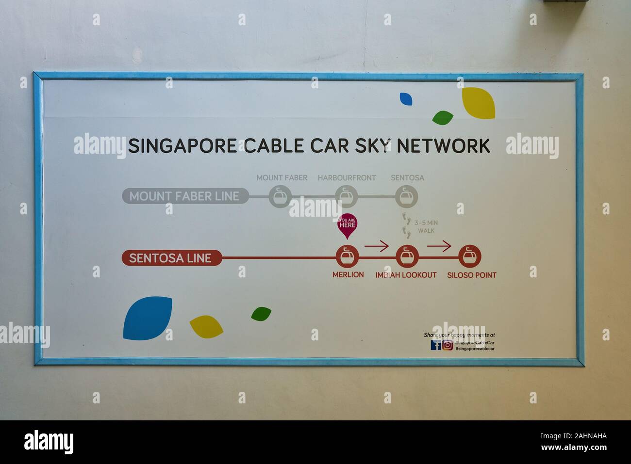 SINGAPORE - CIRCA APRIL, 2019: Singapore Cable Car Sky Network scheme ...